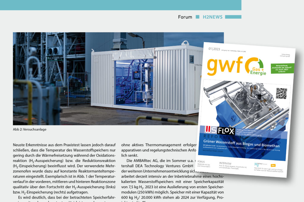 “H₂ storage in iron masses validated in practical tests” gwf 01/23 ...